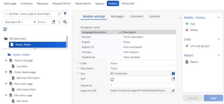 Visitors web definition → Visitors module